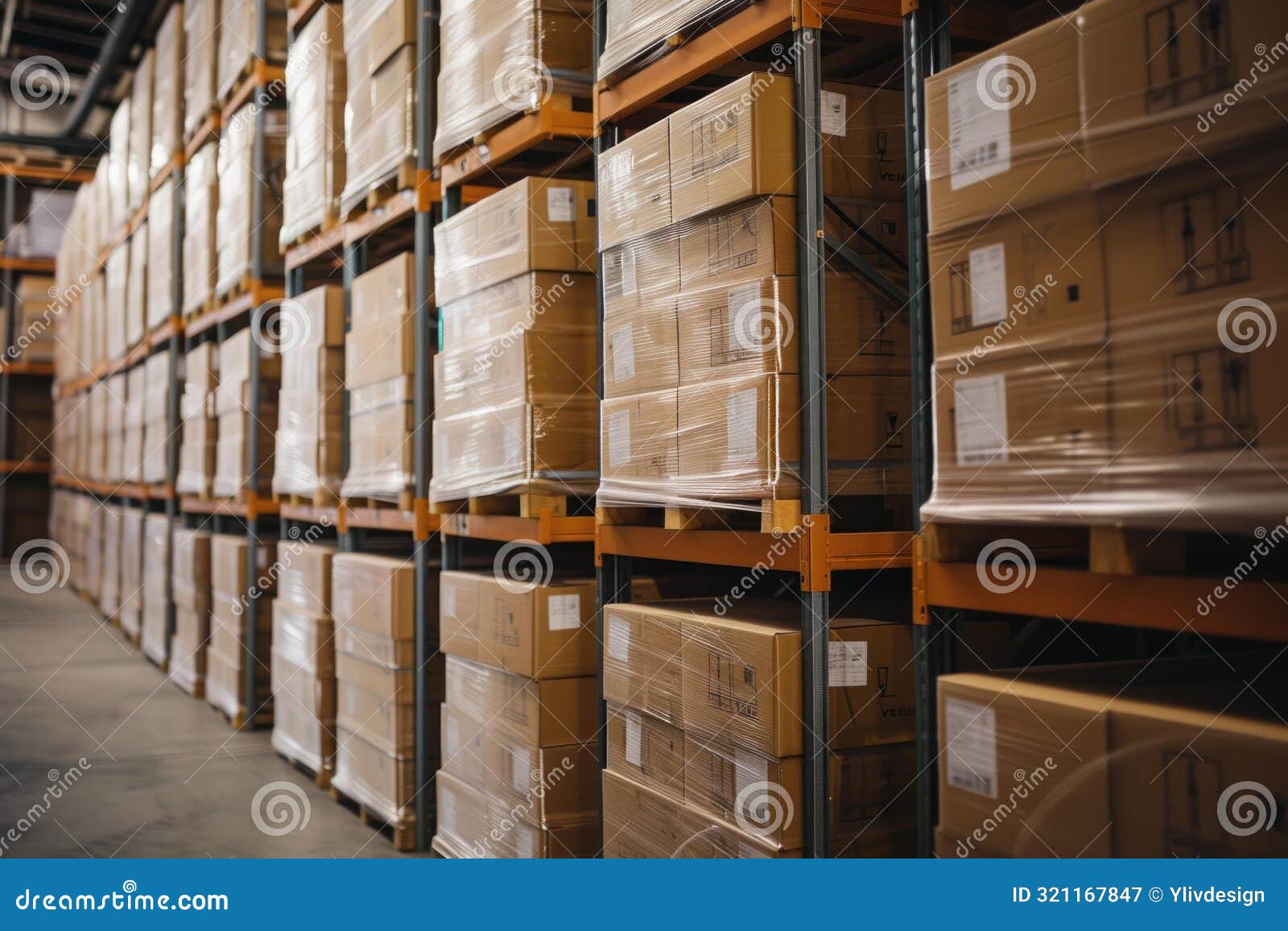 Modern Warehouse Shelves Stacked with Boxes Stock Image - Image of ...