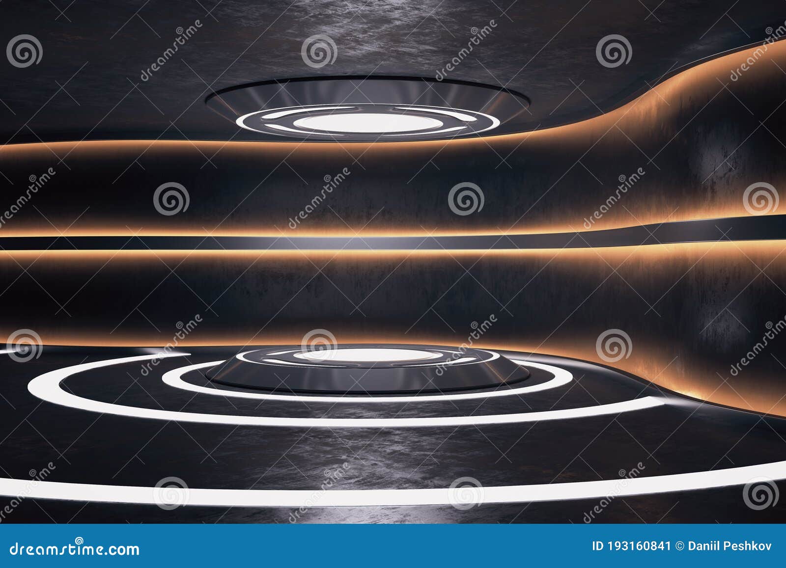 Modern Warp in Interior with Luminous Disc on Ceiling and Floor Stock ...