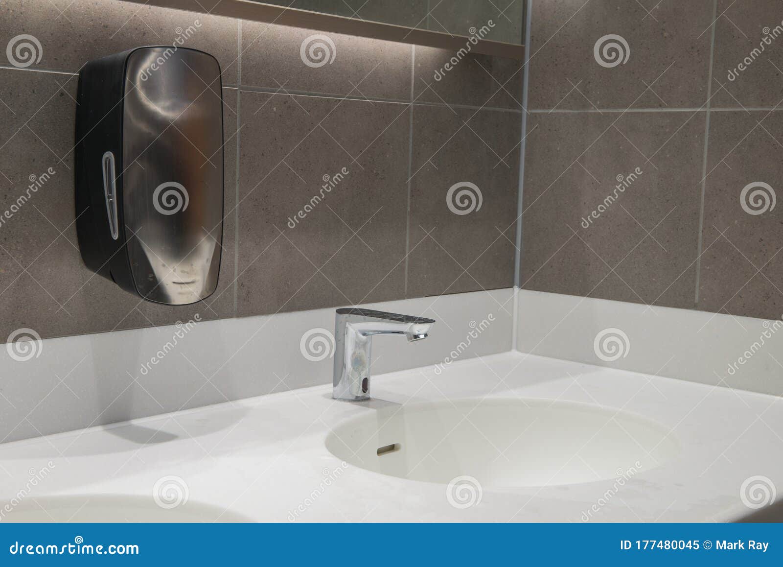 Modern Wash Hand Basin with Hands Free Sensor Tap and Hand Dryer. Stock ...