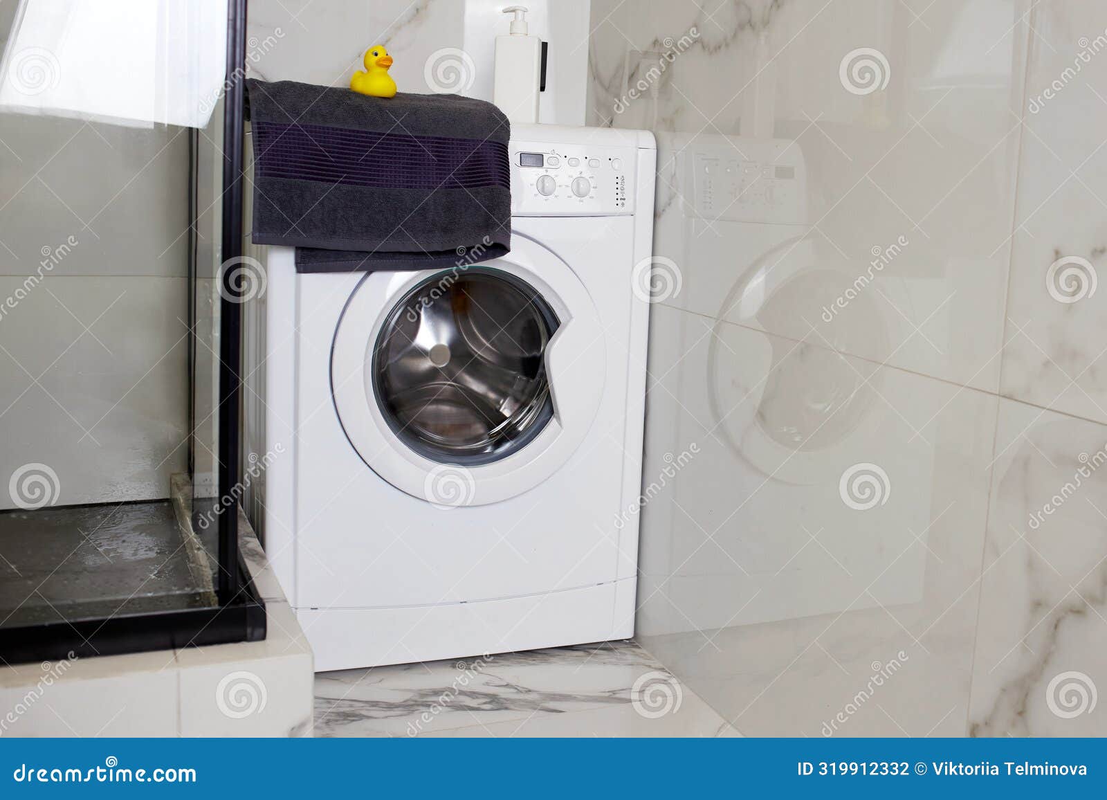 Modern Washing Machine in the Bathroom Stock Photo - Image of clean ...
