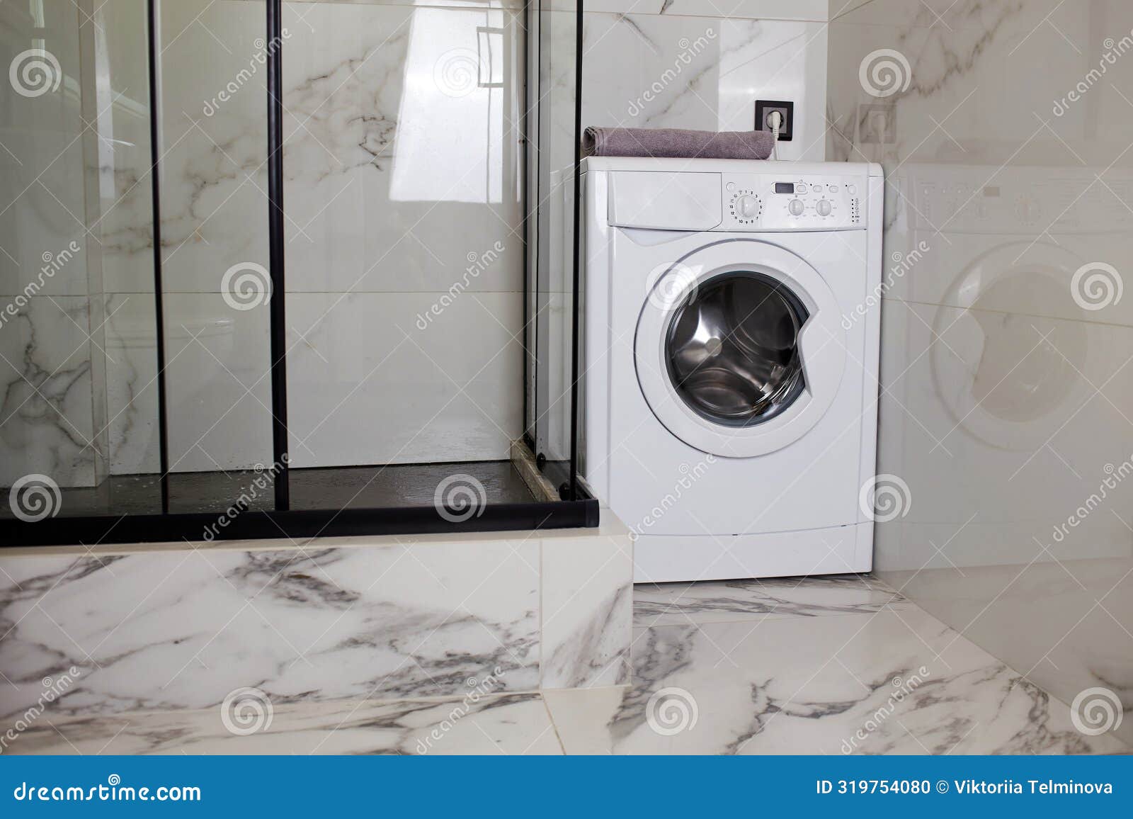 Modern Washing Machine in the Bathroom Stock Photo - Image of clean ...