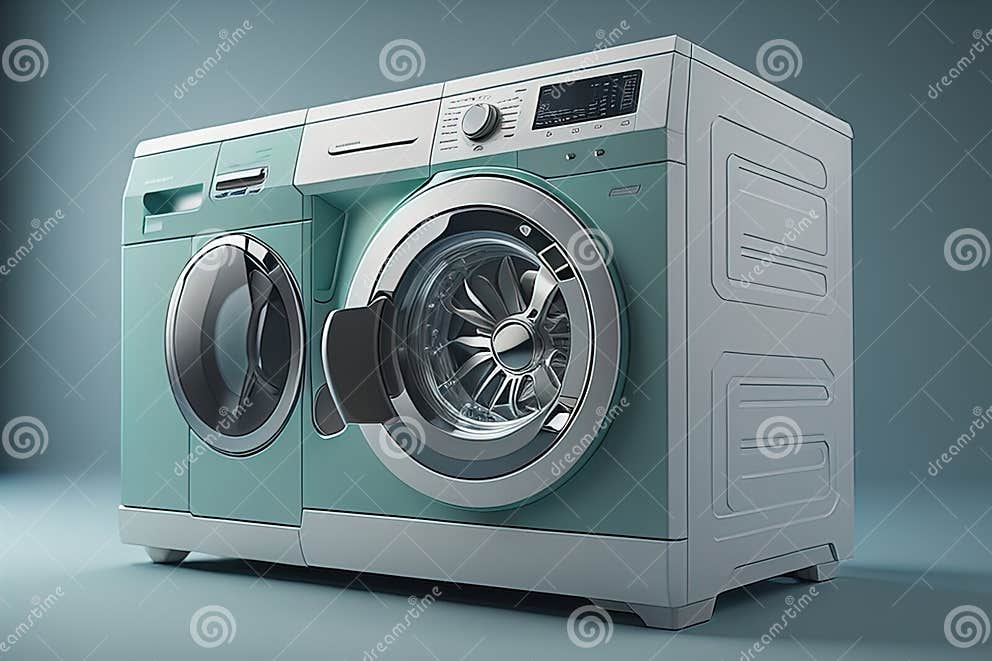 Modern Washing Machine on Blue Background. Generative Ai Stock ...