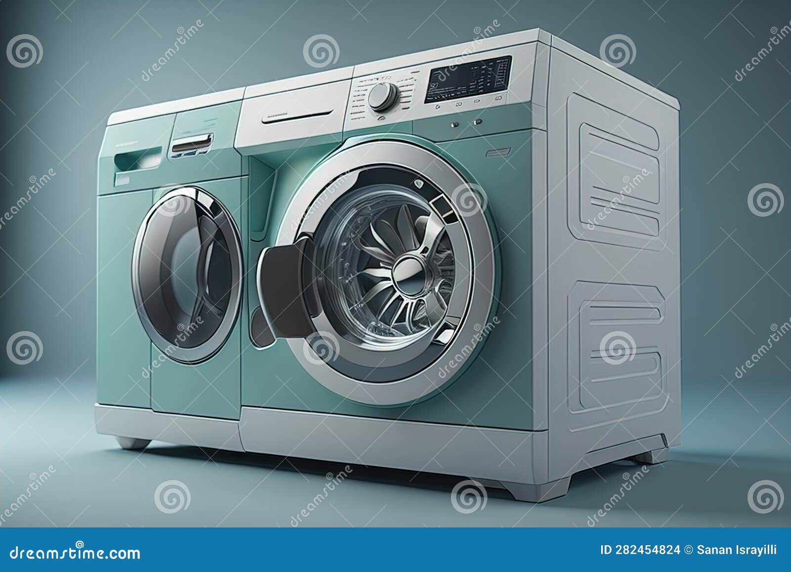 Modern Washing Machine on Blue Background. Generative Ai Stock ...