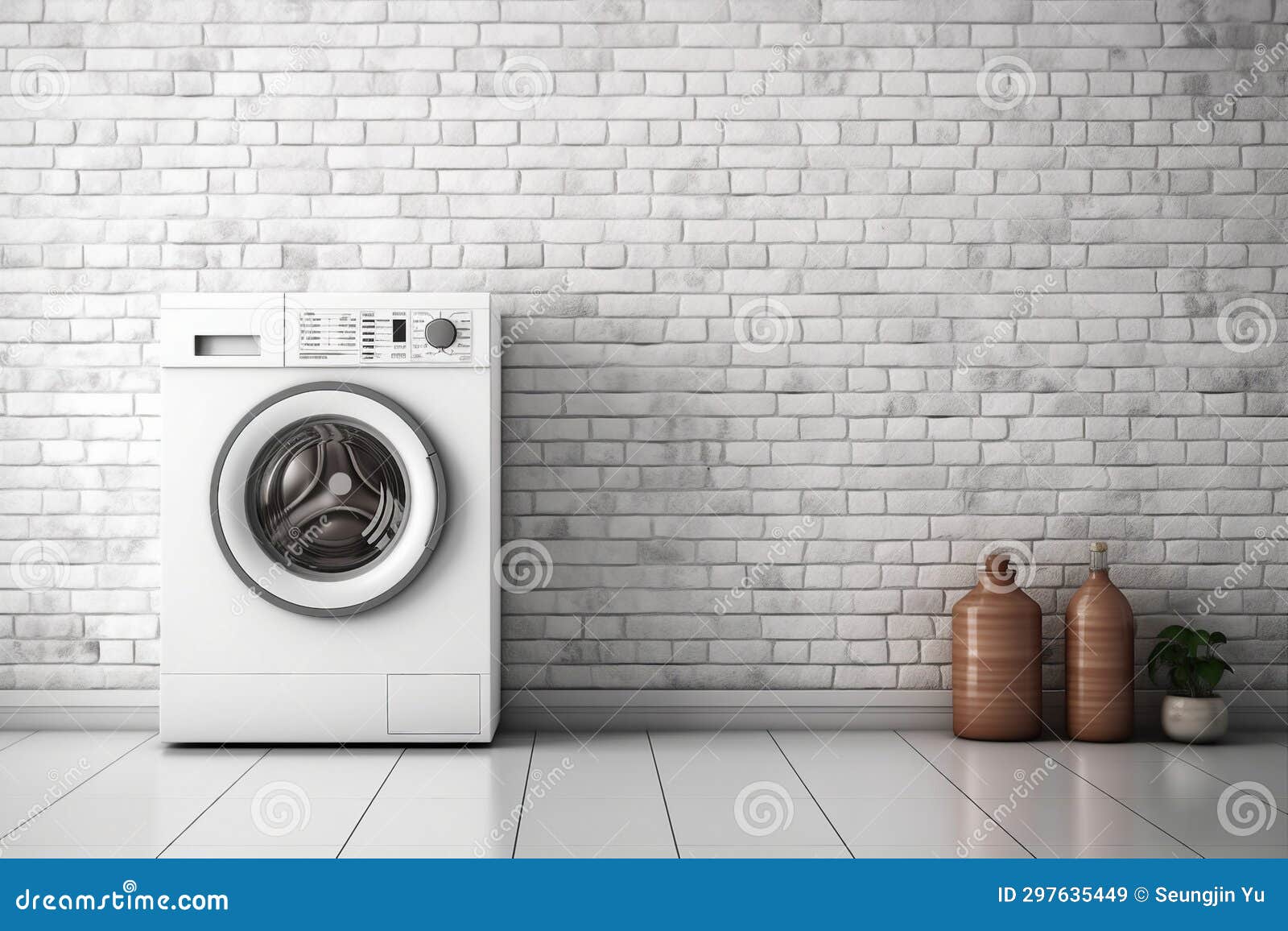 Modern Washing Machine in Front of Brick Wall. 3d Rendering Stock ...