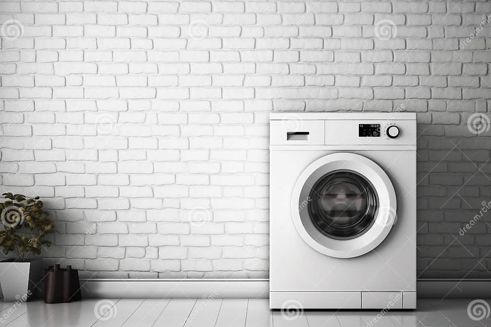 Modern Washing Machine in Front of Brick Wall. 3d Rendering Stock ...