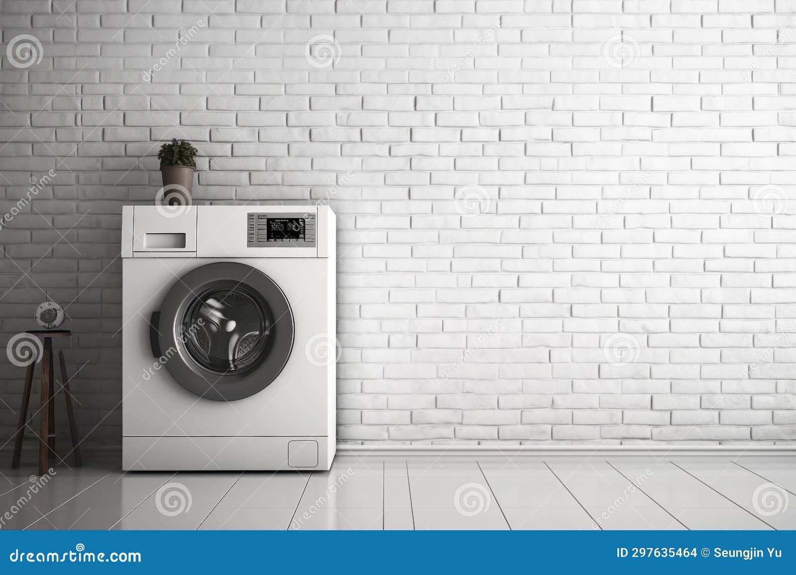 Modern Washing Machine in Front of Brick Wall. 3d Rendering Stock ...