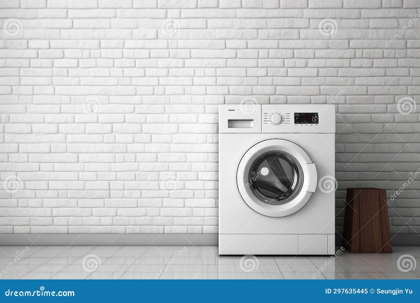 Modern Washing Machine in Front of Brick Wall. 3d Rendering Stock ...