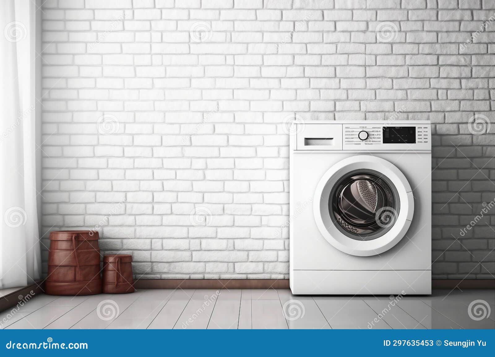 Modern Washing Machine in Front of Brick Wall. 3d Rendering Stock ...