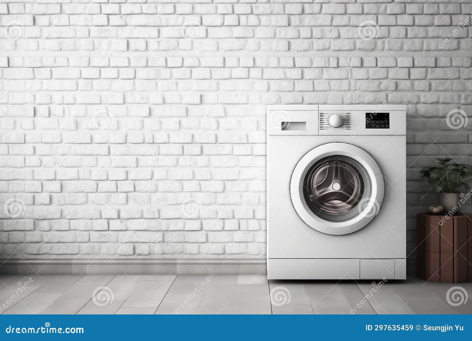Modern Washing Machine in Front of Brick Wall. 3d Rendering Stock ...