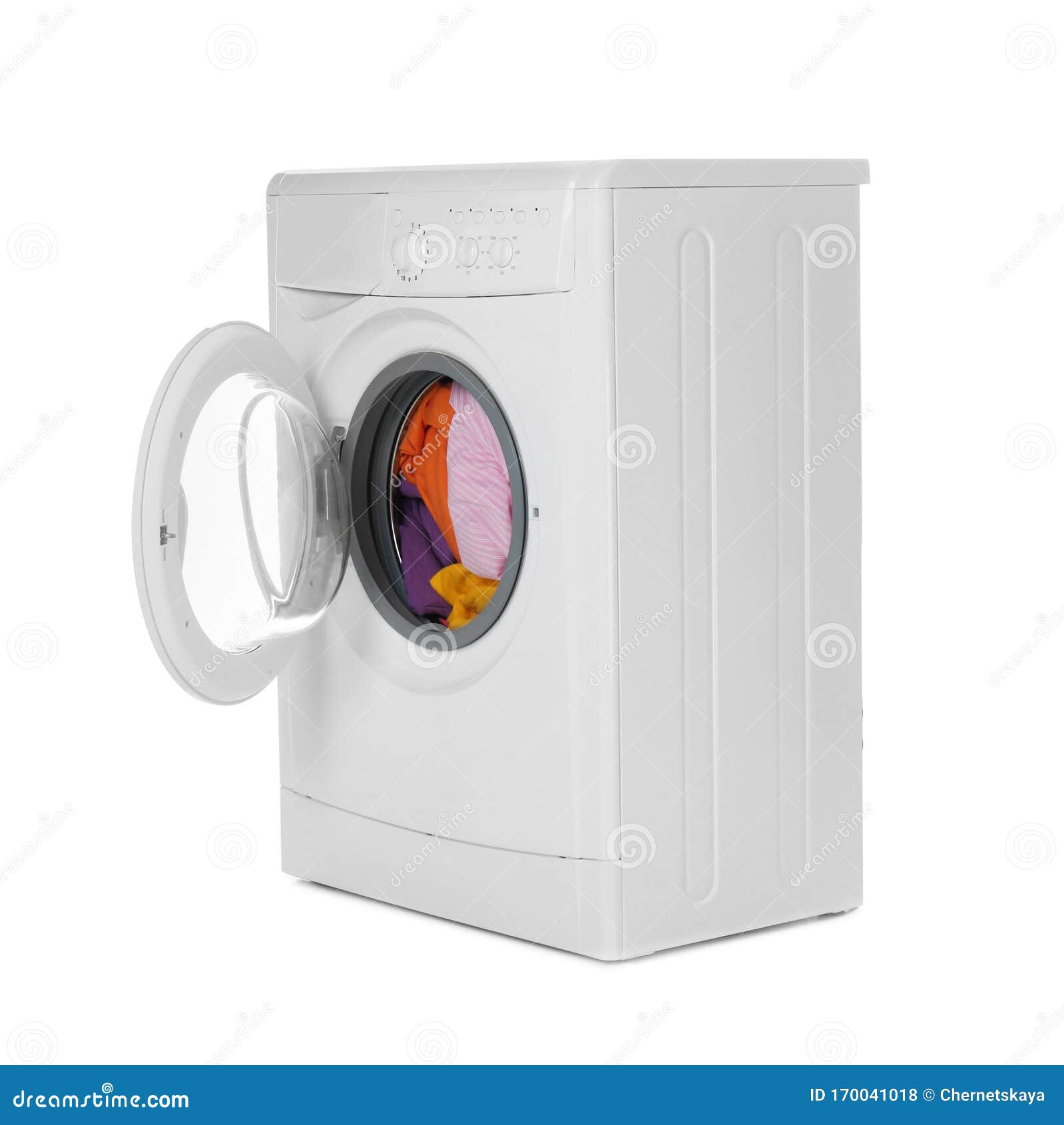 Modern Washing Machine with Laundry Isolated on White Stock Photo ...