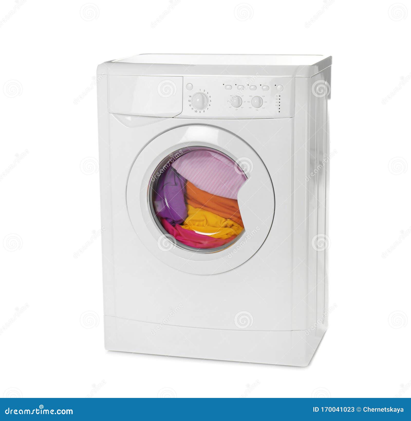 Modern Washing Machine with Laundry Isolated on White Stock Image ...