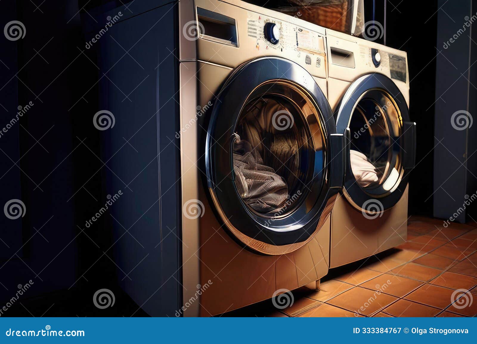 Modern Washing Machine with Laundry Stock Image - Image of bathroom ...