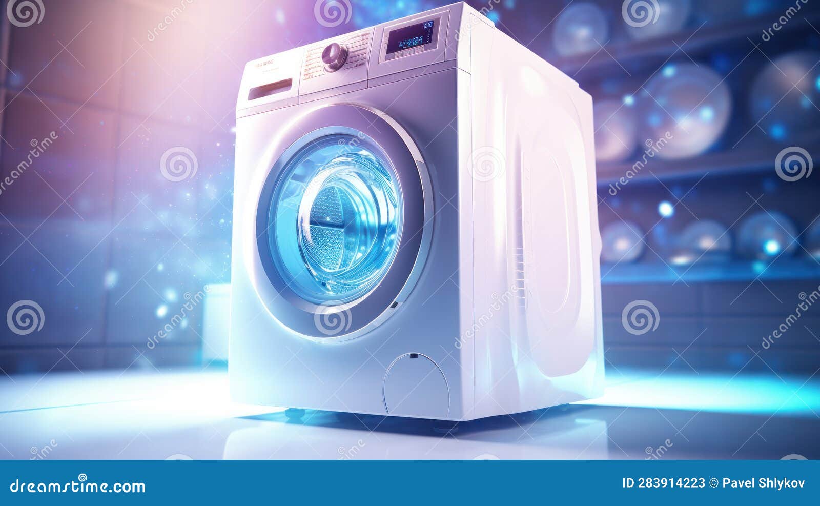 Modern Washing Machine with Laundry, Product Presentation Stock ...