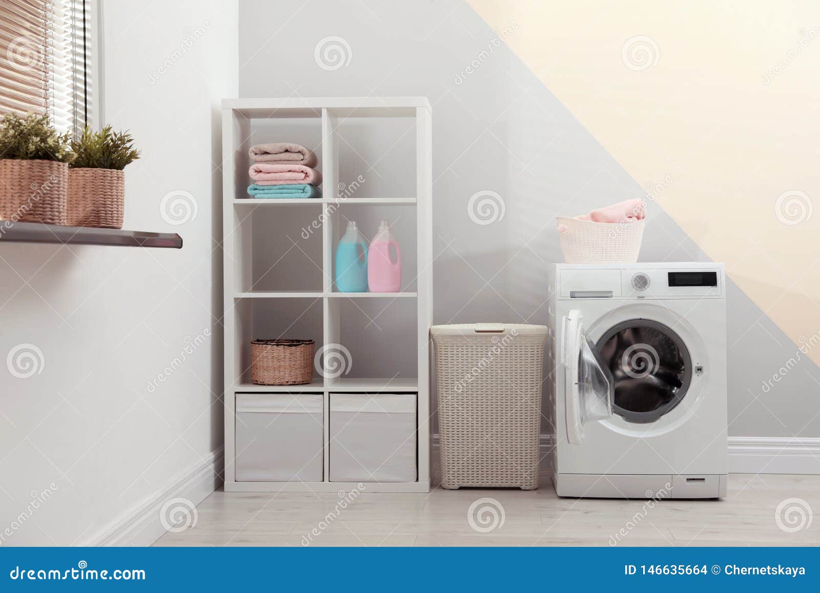 Washing Machine in Laundry Room Interior Stock Photo - Image of machine ...