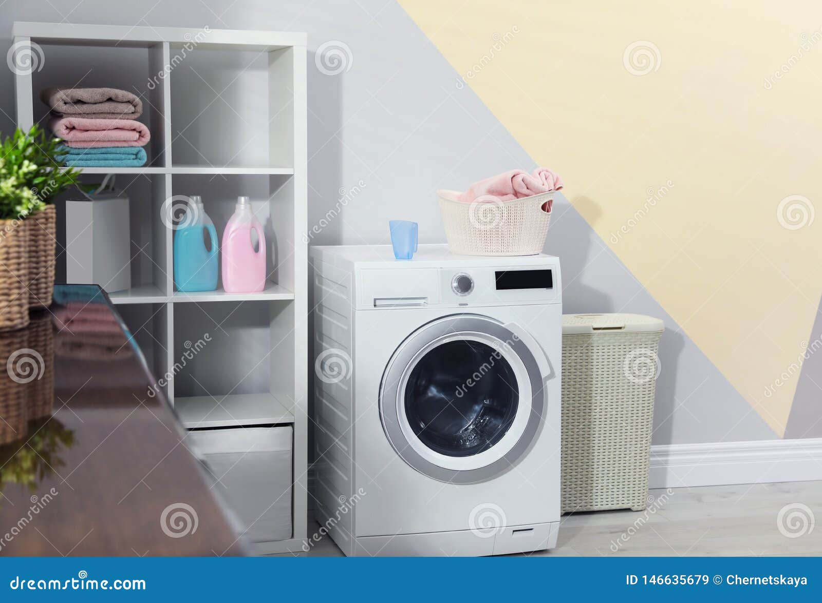 Washing Machine in Laundry Room Interior Stock Image - Image of ...