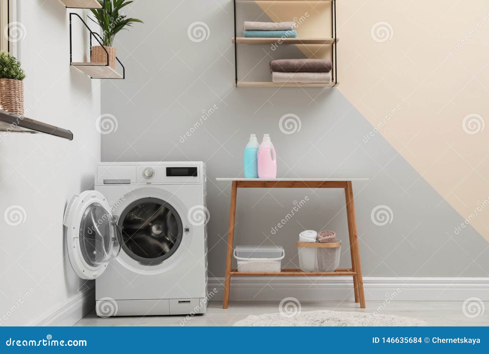 Washing Machine in Laundry Room Interior Stock Photo - Image of care ...