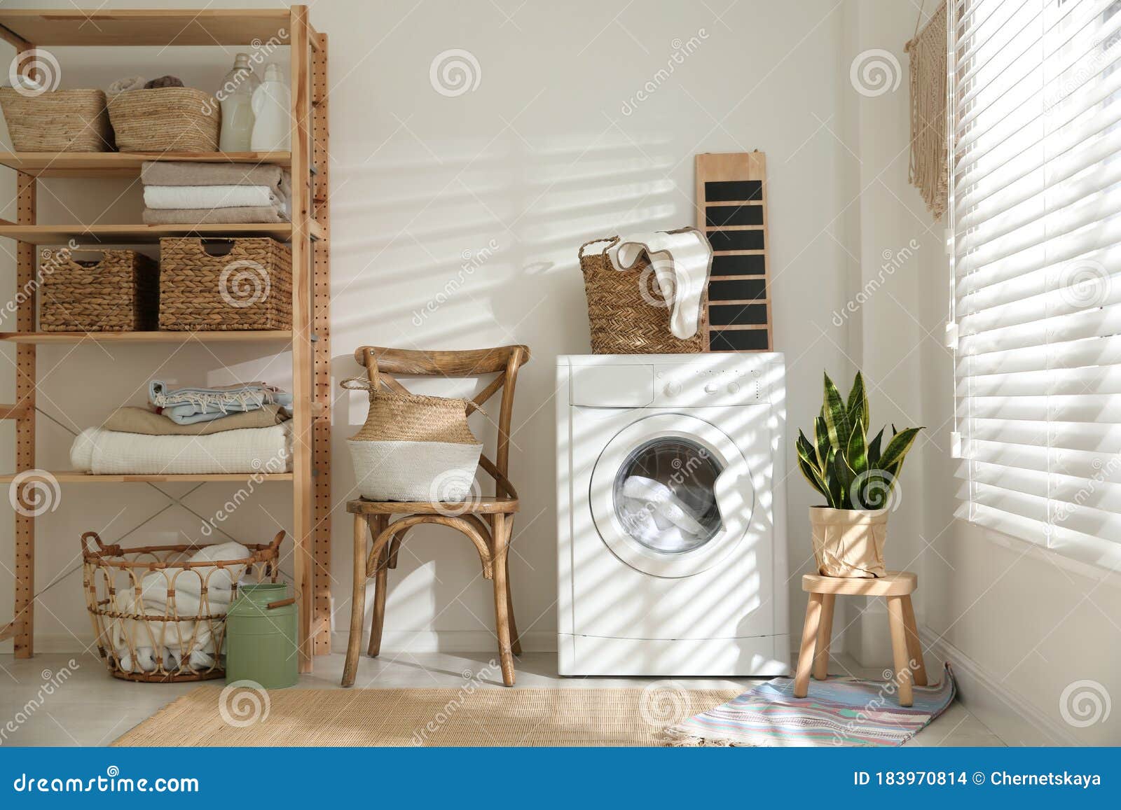 Modern Washing Machine in Laundry Room Stock Photo - Image of modern ...