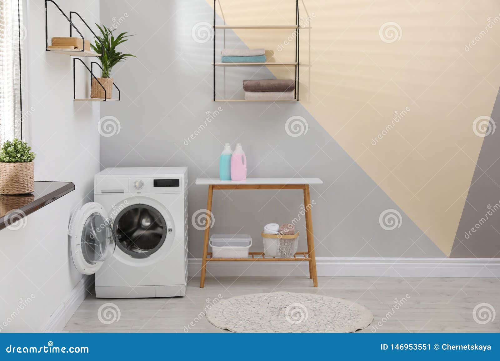Modern Washing Machine in Laundry Room Interior Stock Image - Image of ...