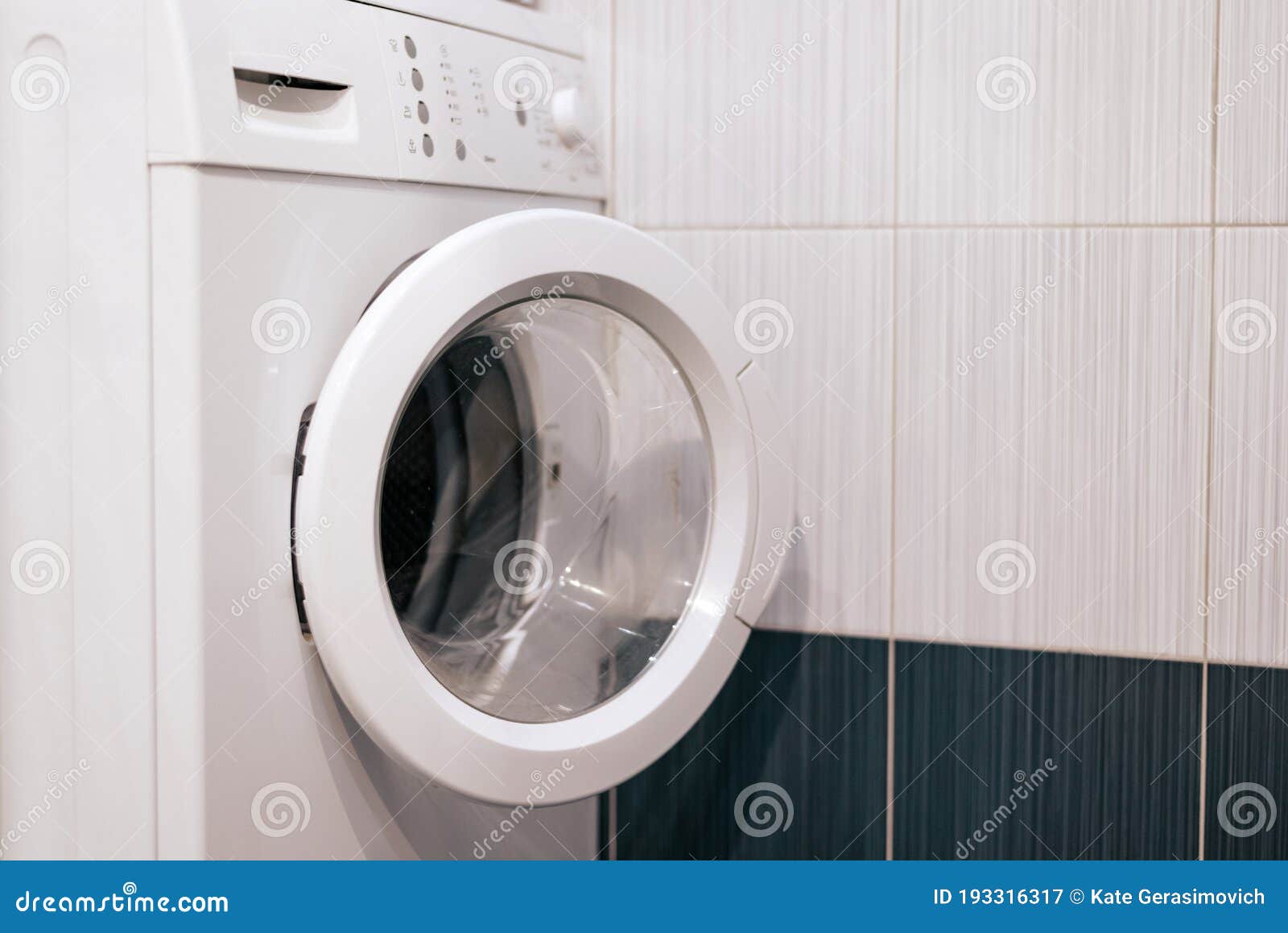Modern Washing Machine Near Brick Wall Stock Image - Image of bellevue ...