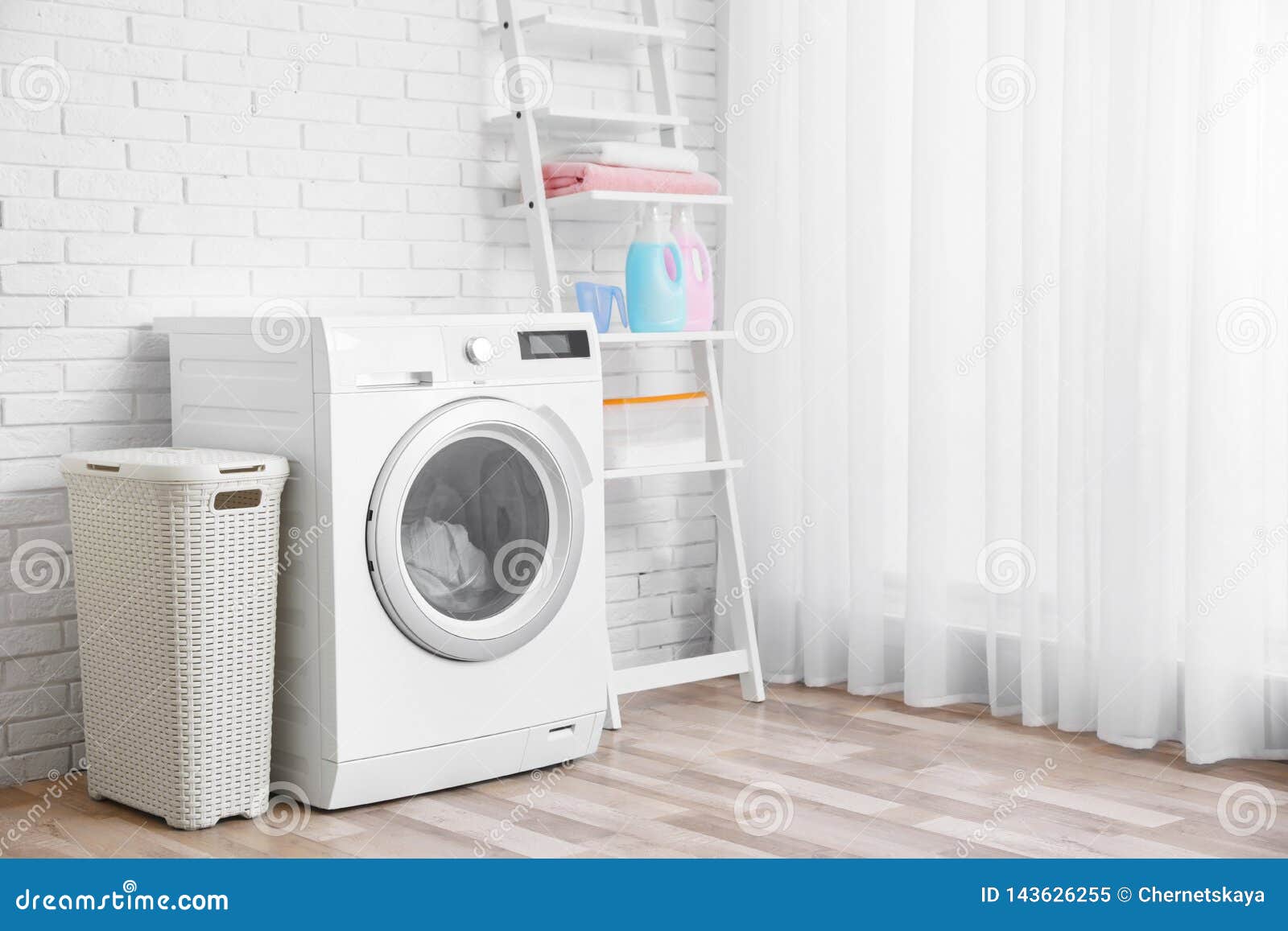 Modern Washing Machine Near Wall in Laundry Room Interior, Space for ...