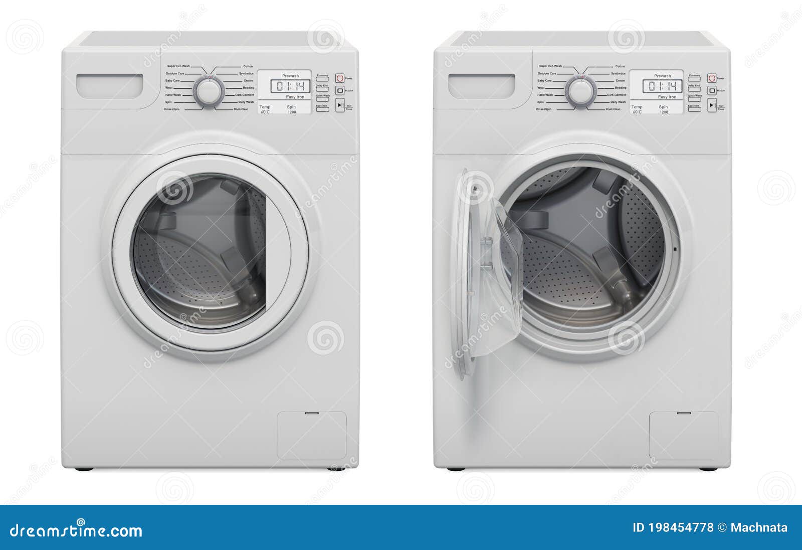 Modern Washing Machine with Opened Door and Closed Door, Front View. 3D ...