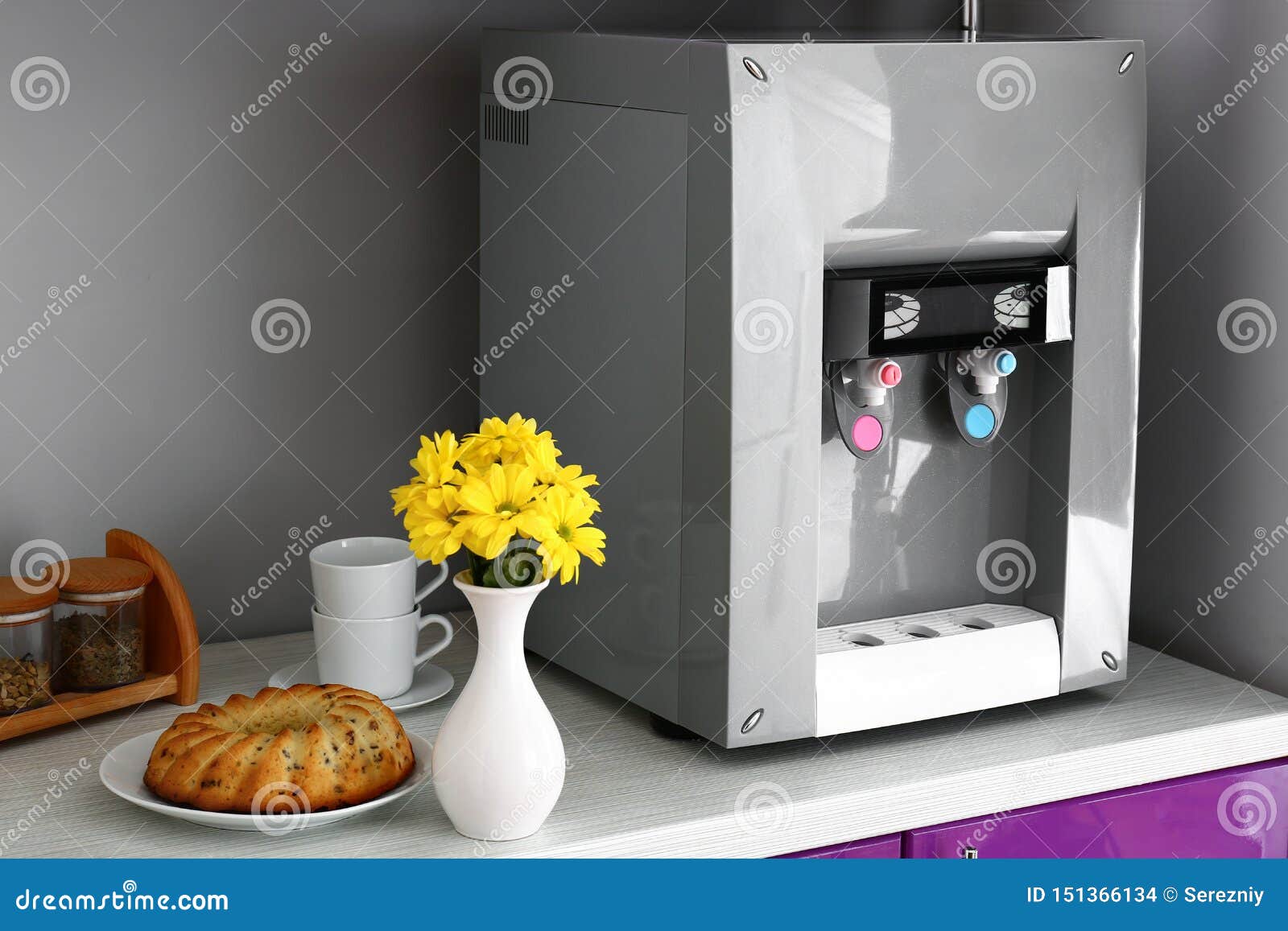 Modern Water Cooler on Table in Kitchen Stock Photo - Image of pure ...