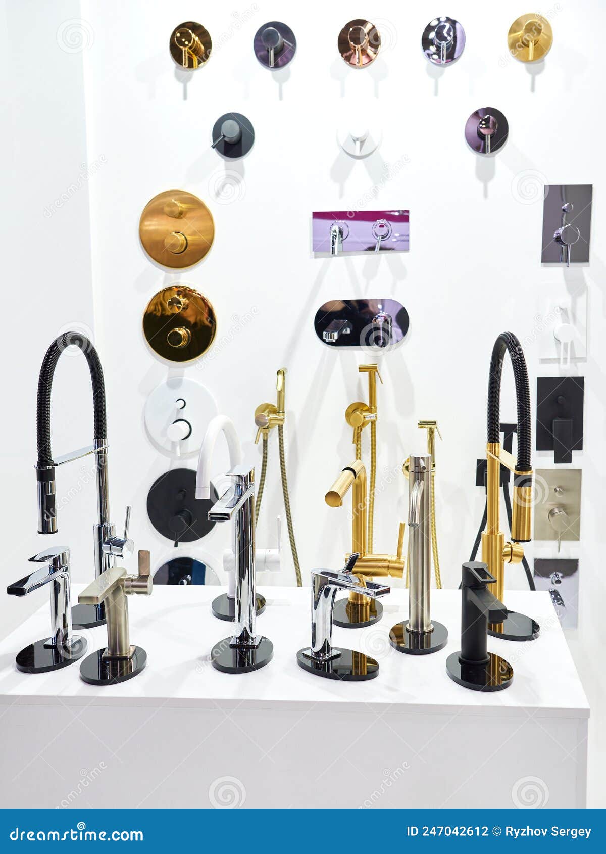 Modern Water Faucets in Store Stock Photo - Image of group, kitchenware ...