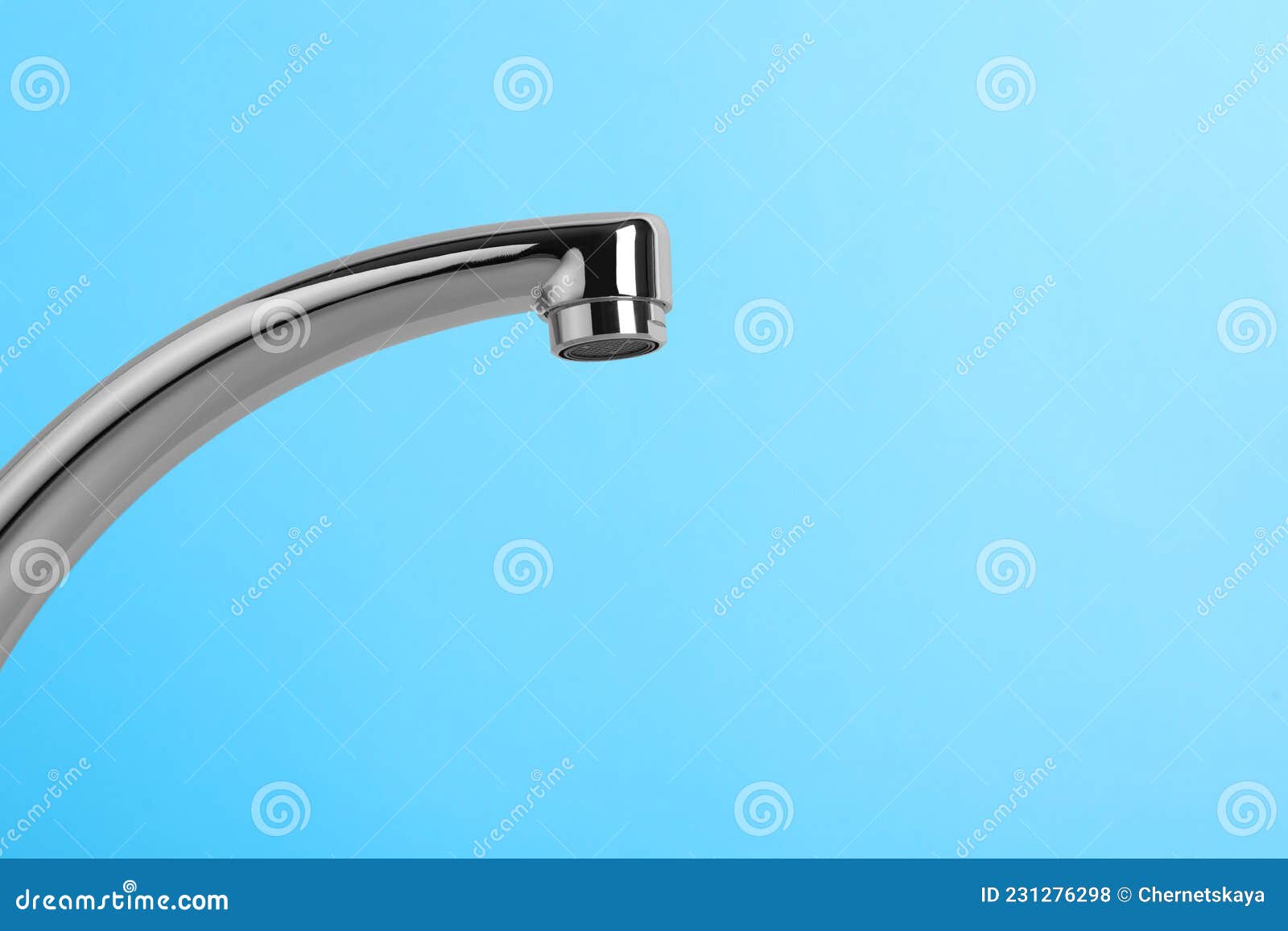 Modern Water Tap on Light Blue Background, Closeup. Space for Text ...