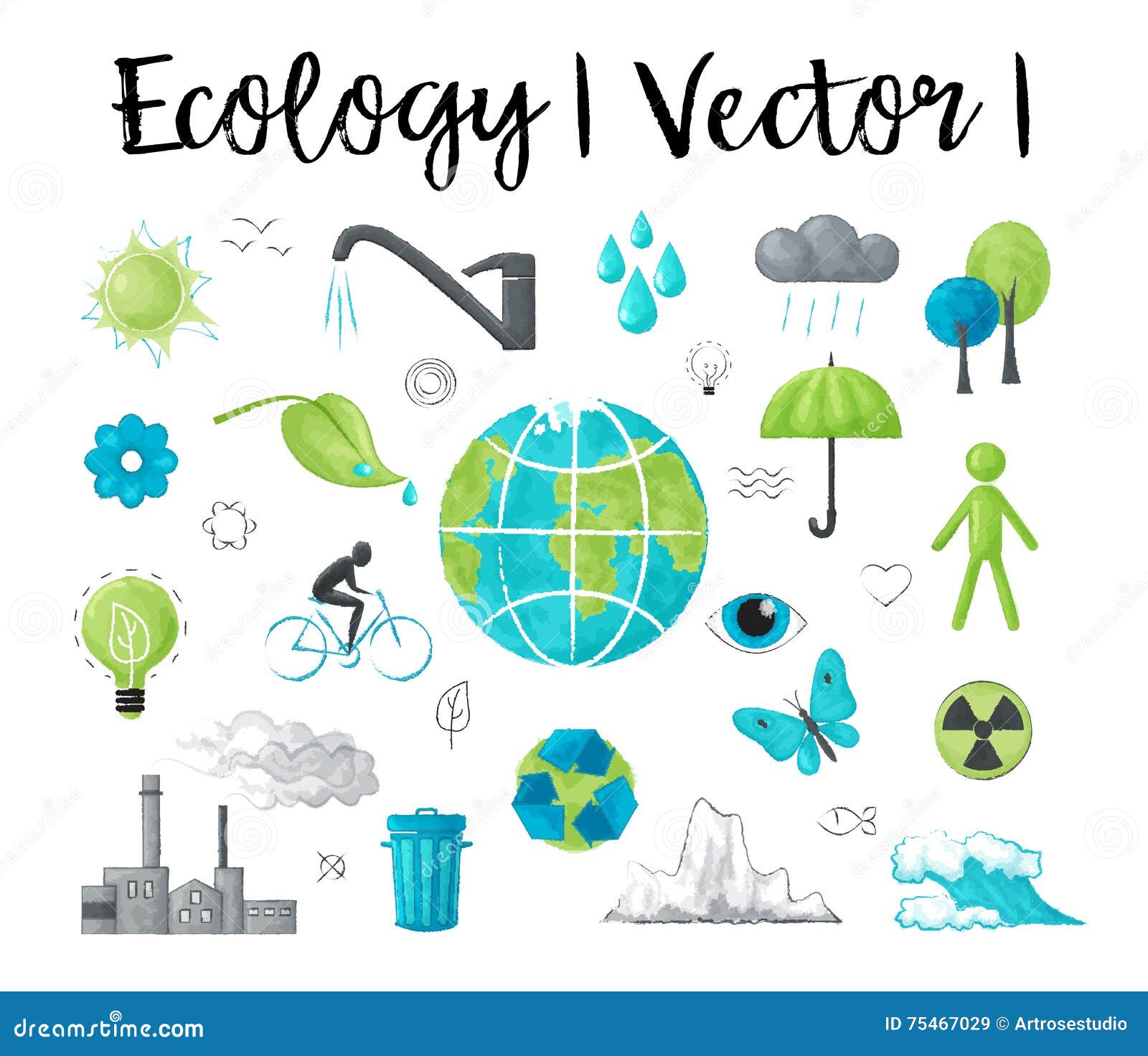Modern Watercolor Design Vector Illustration, Concept of Ecology and ...