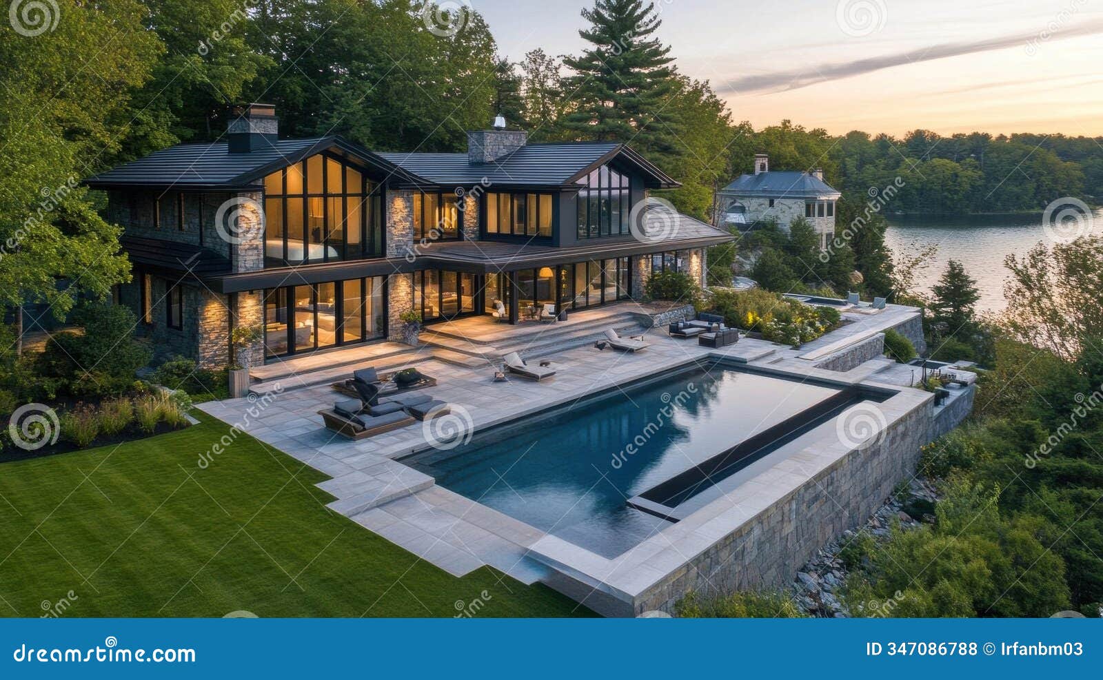 Modern Waterfront Mansion with Infinity Pool and Stunning Views Stock ...