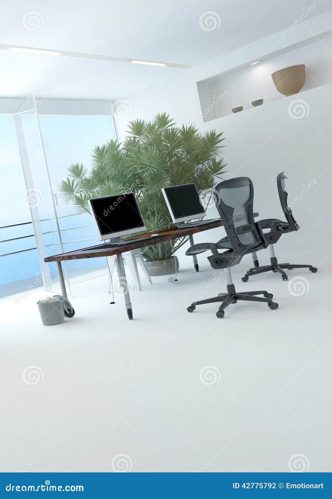 Modern Waterfront Office Interior Stock Illustration - Illustration of ...