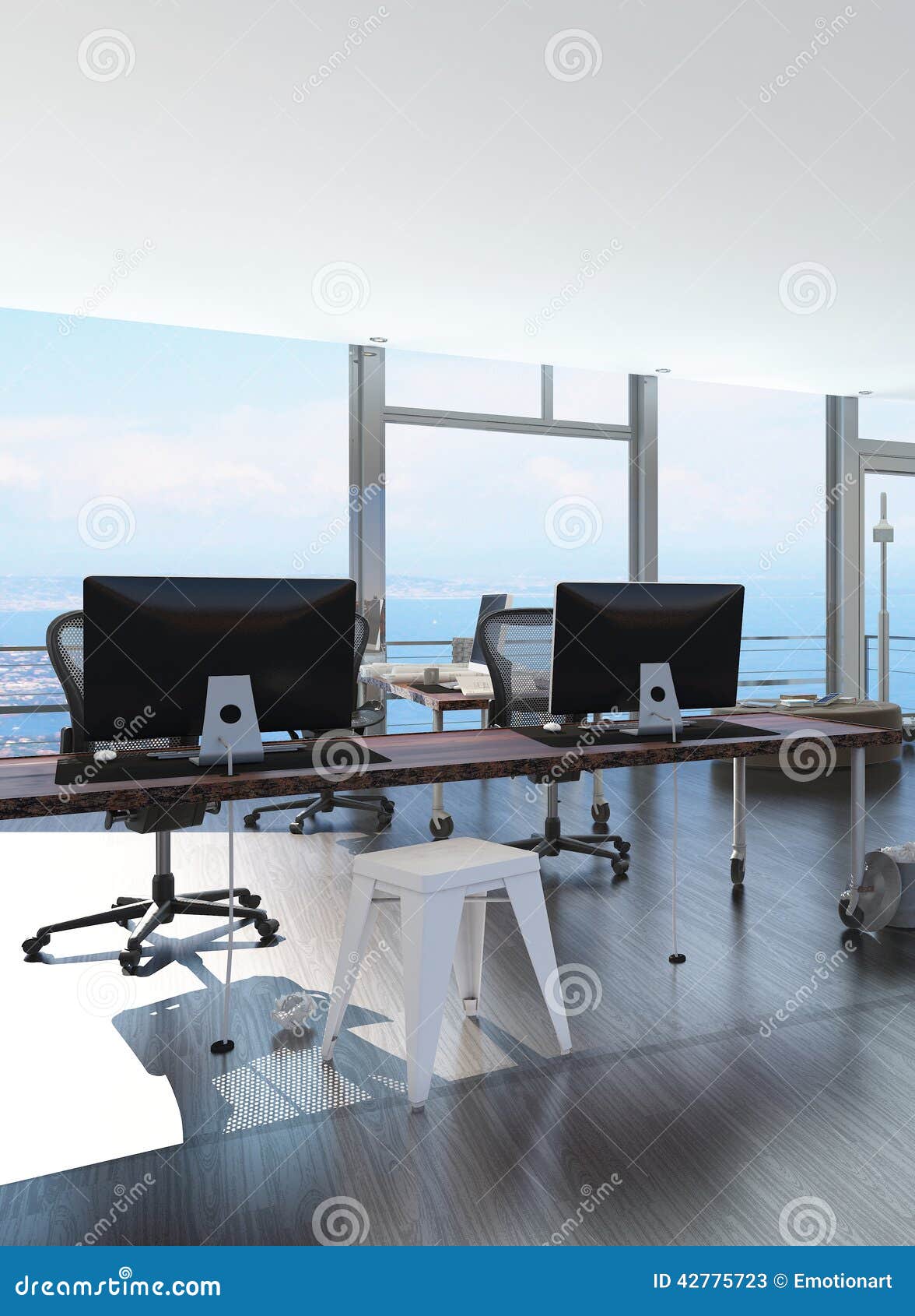 Modern Waterfront Office Overlooking the Sea Stock Illustration ...