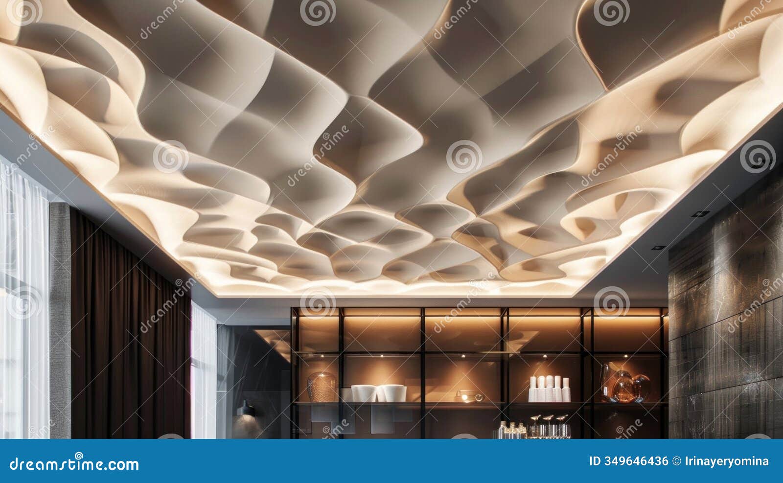 Modern Wavy Ceiling in a Retail Space Stock Photo - Image of shelves ...