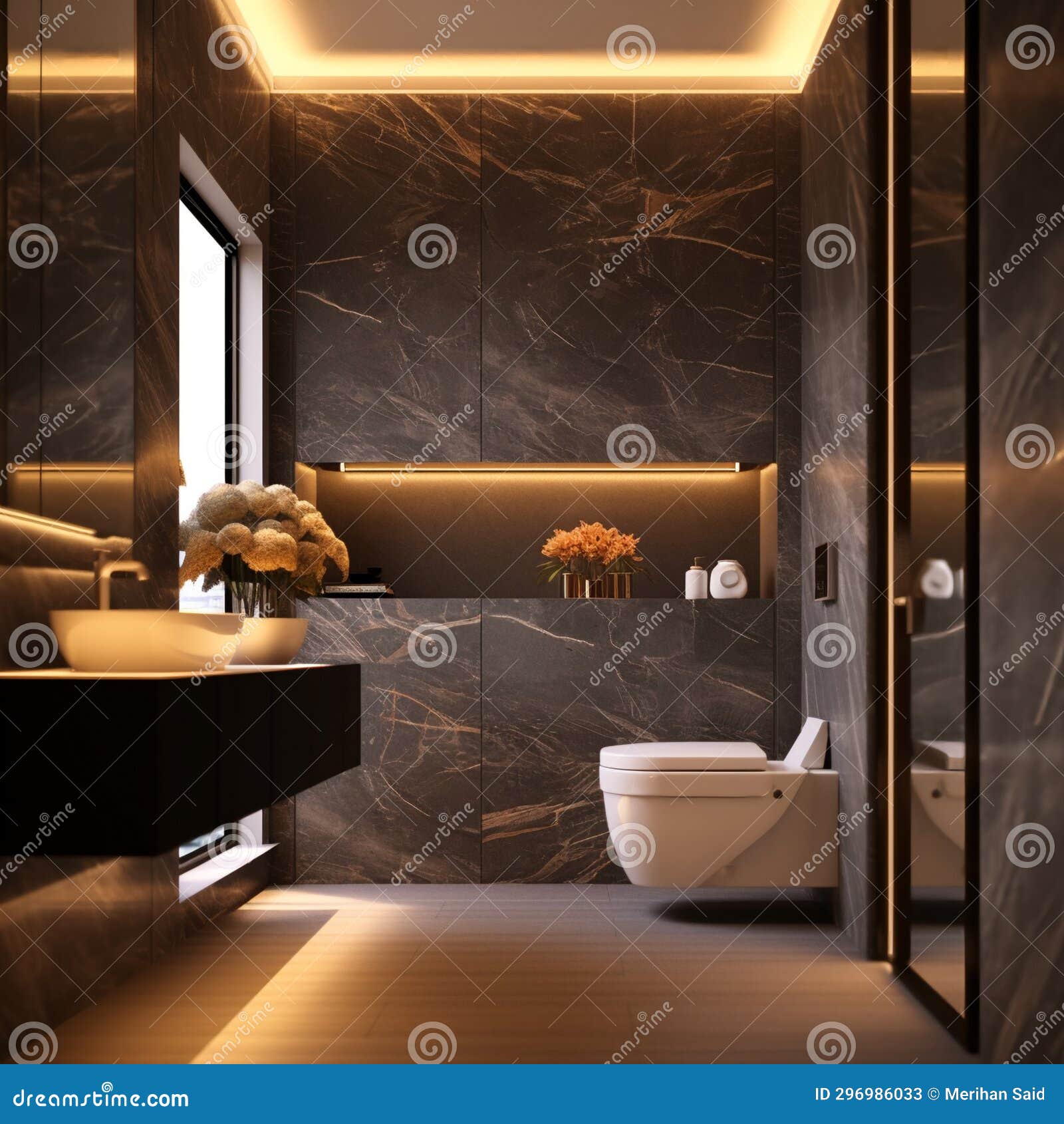 Modern Wc with Light Grey, AI Generative. Stock Image - Image of floor ...