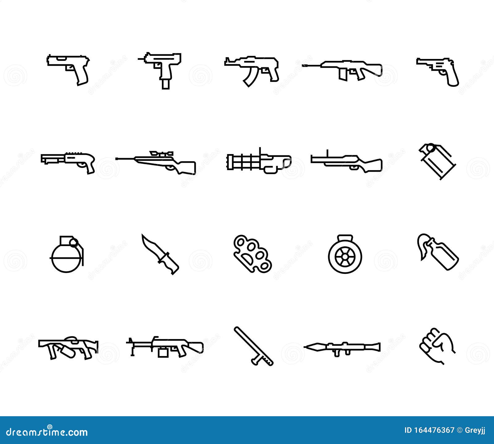 Modern Weapons Icons in Thin Line Style with Stroke Stock Vector ...