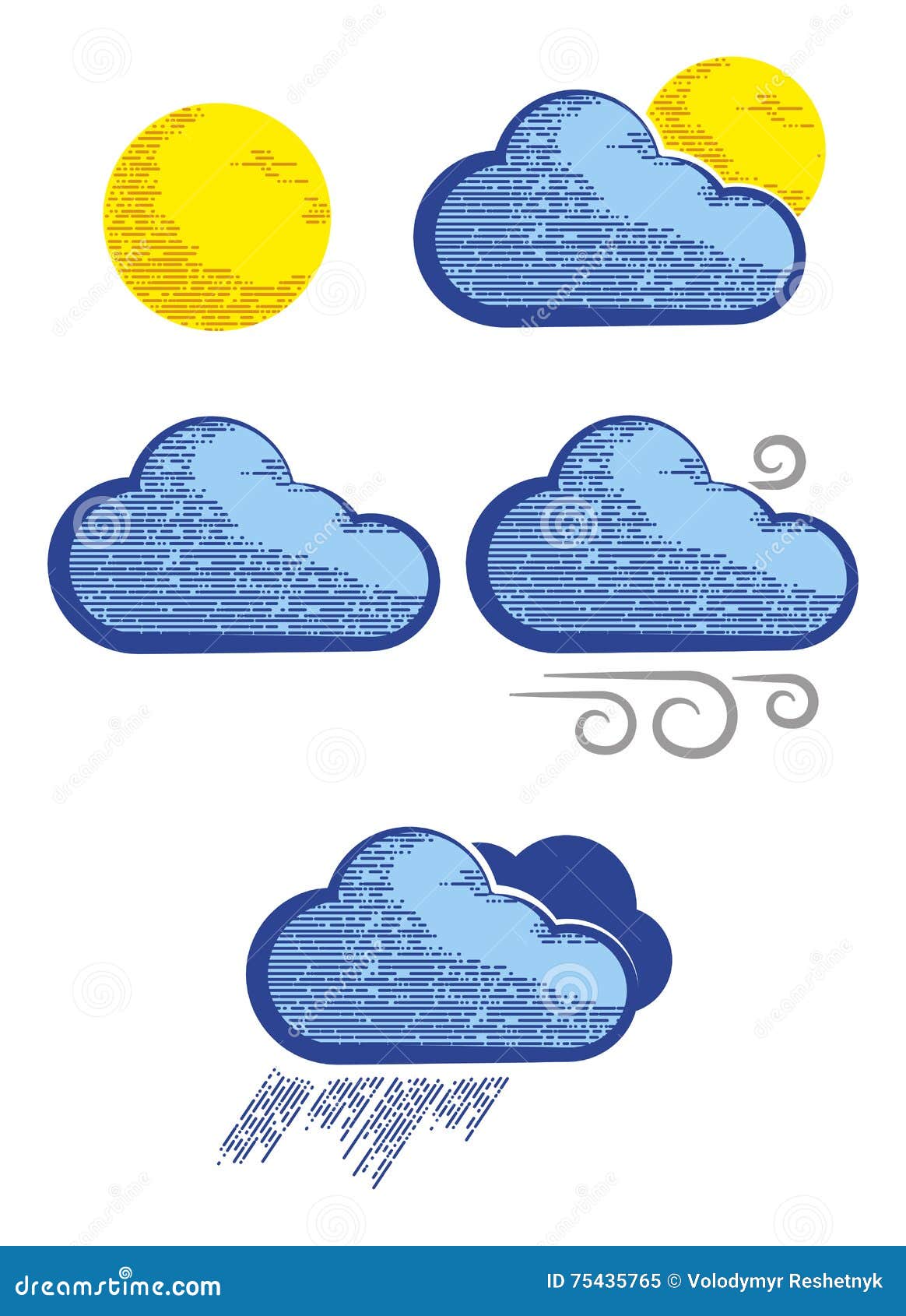 Modern Weather Icons in Engraving Style Stock Illustration ...