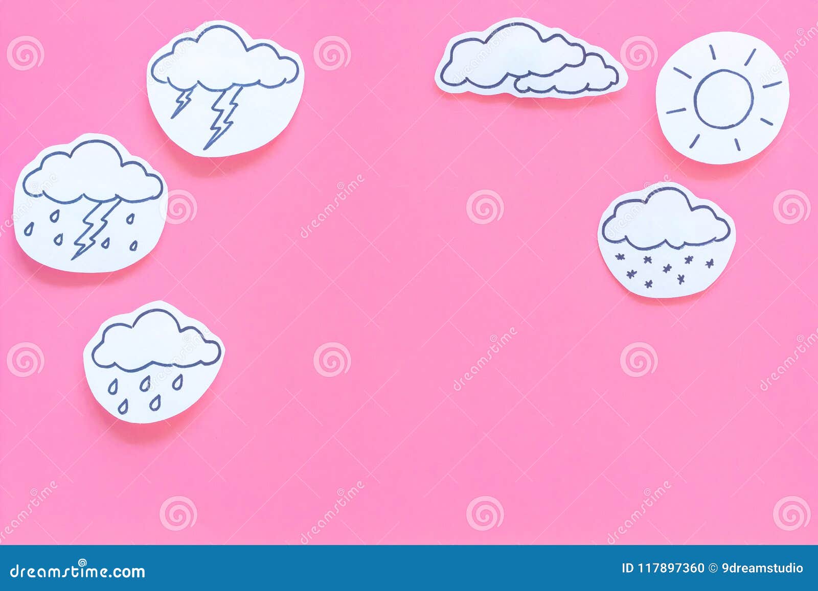 Weather Forecast Concept. Modern Weather Icons Set On Pink Background ... Weather Forecast Concept. Modern Weather Icons Set On Pink Background ...
