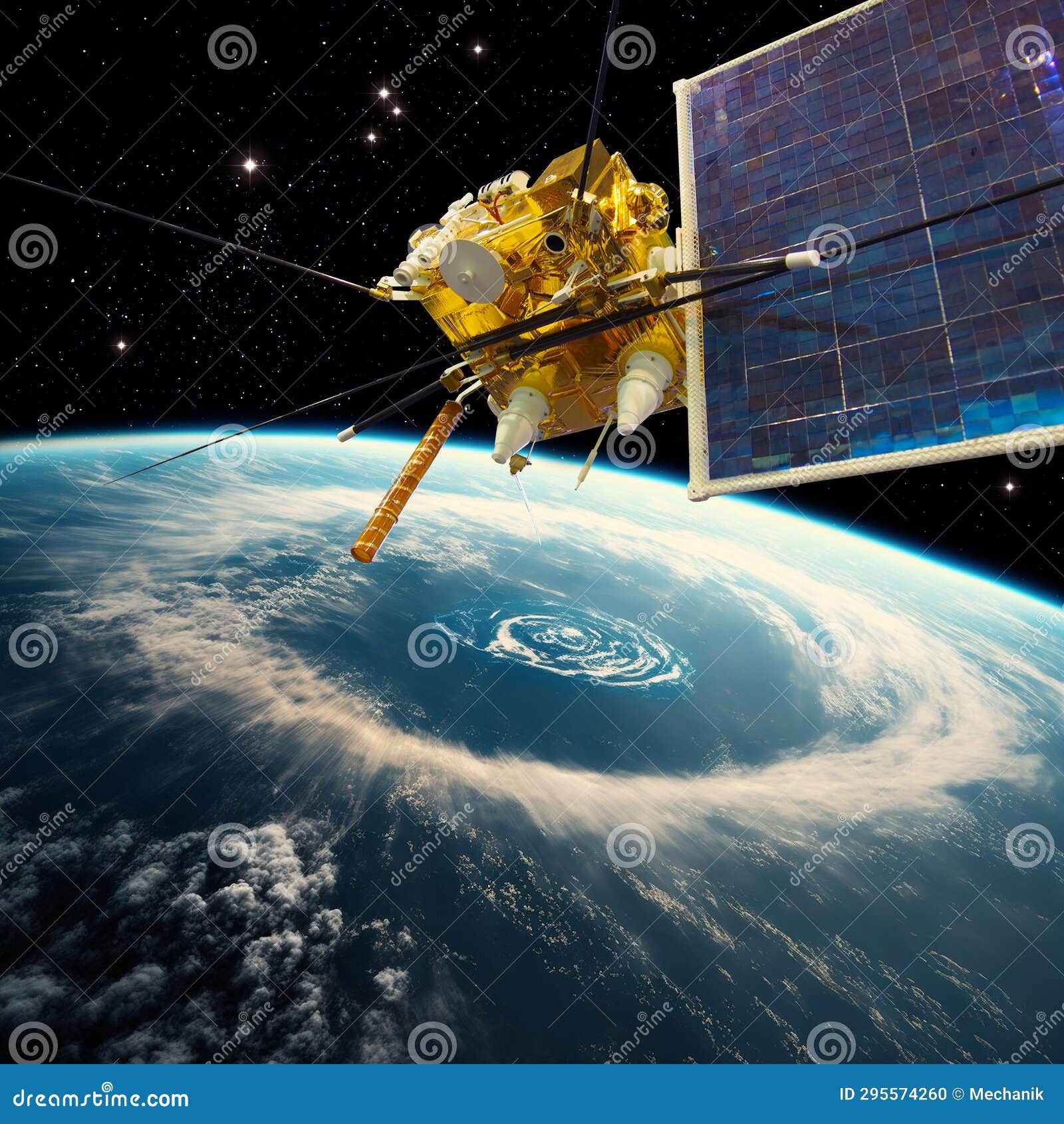 Modern Weather Satellite at the Earth Orbit Stock Illustration - Illustration of atmosphere ...