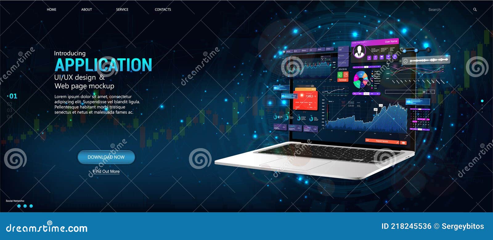 Modern Web Banner. Business Data and Investment Analysis on Laptop with ...