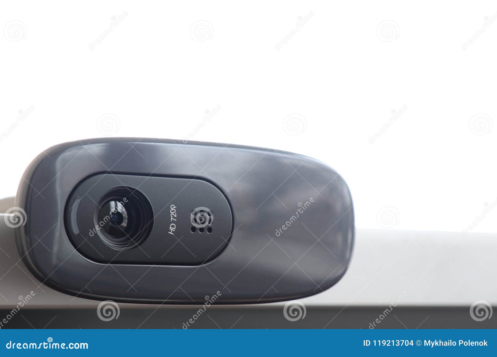 A Modern Web Camera is Installed on the Body of a Flat Screen Mo Stock ...