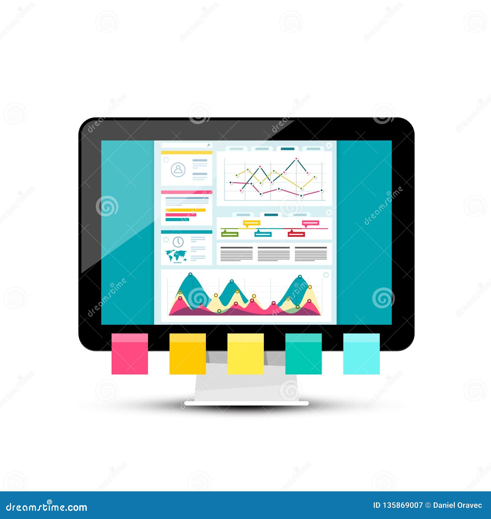 Modern Web Design with Graphs on Dashboard Stock Vector - Illustration ...