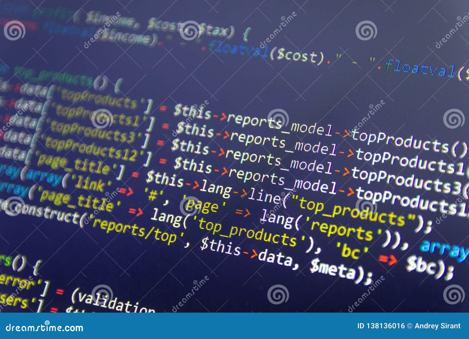 Modern Web Development Background. Abstract Pieces of PHP Code Stock ...