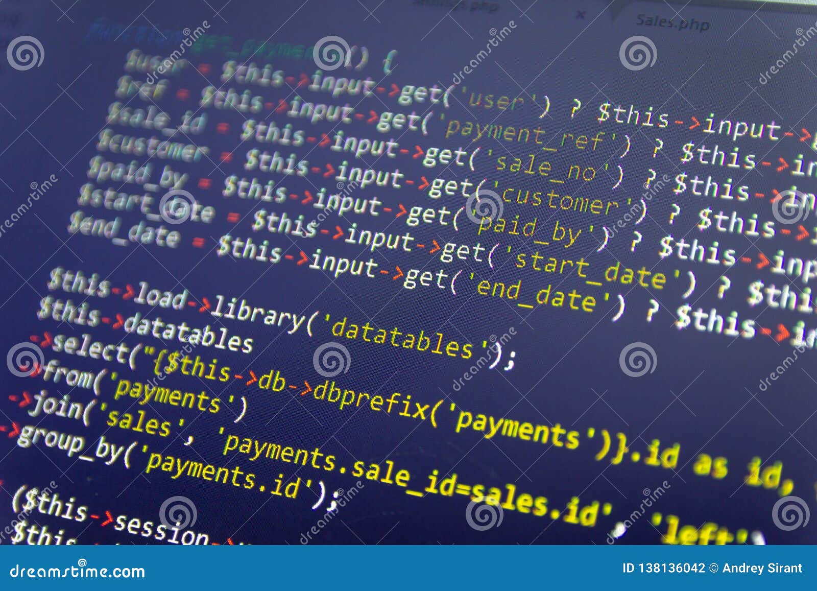 Modern Web Development Background. Abstract Pieces of PHP Code Stock ...