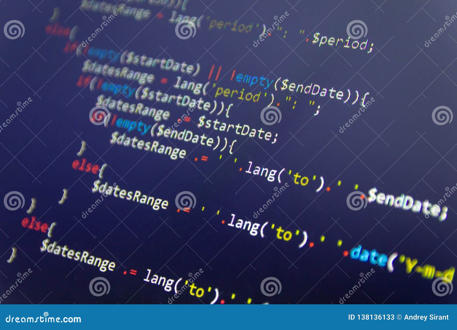 Modern Web Development Background. Abstract Pieces of PHP Code Stock ...