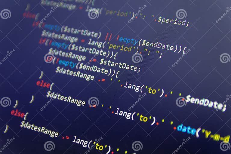 Modern Web Development Background. Abstract Pieces of PHP Code Stock ...