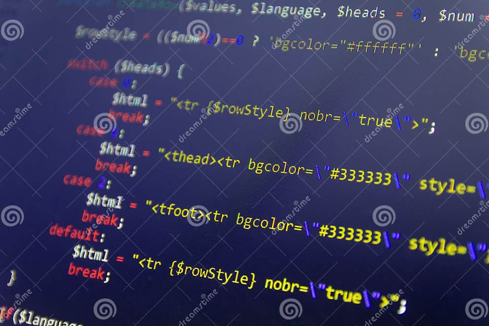 Modern Web Development Background. Abstract Pieces of PHP Code Stock ...