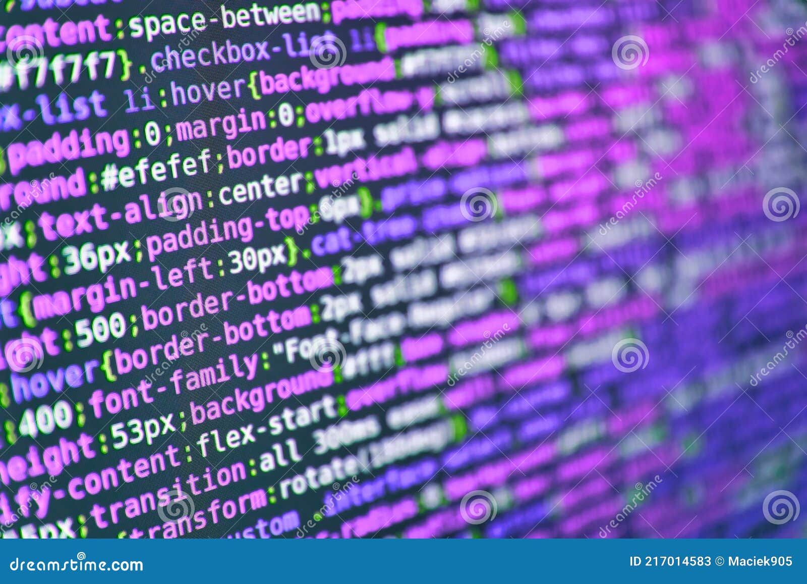 Modern Web Development Background. Programmer Workplace. Closeup of Web Code on Computer LED ...