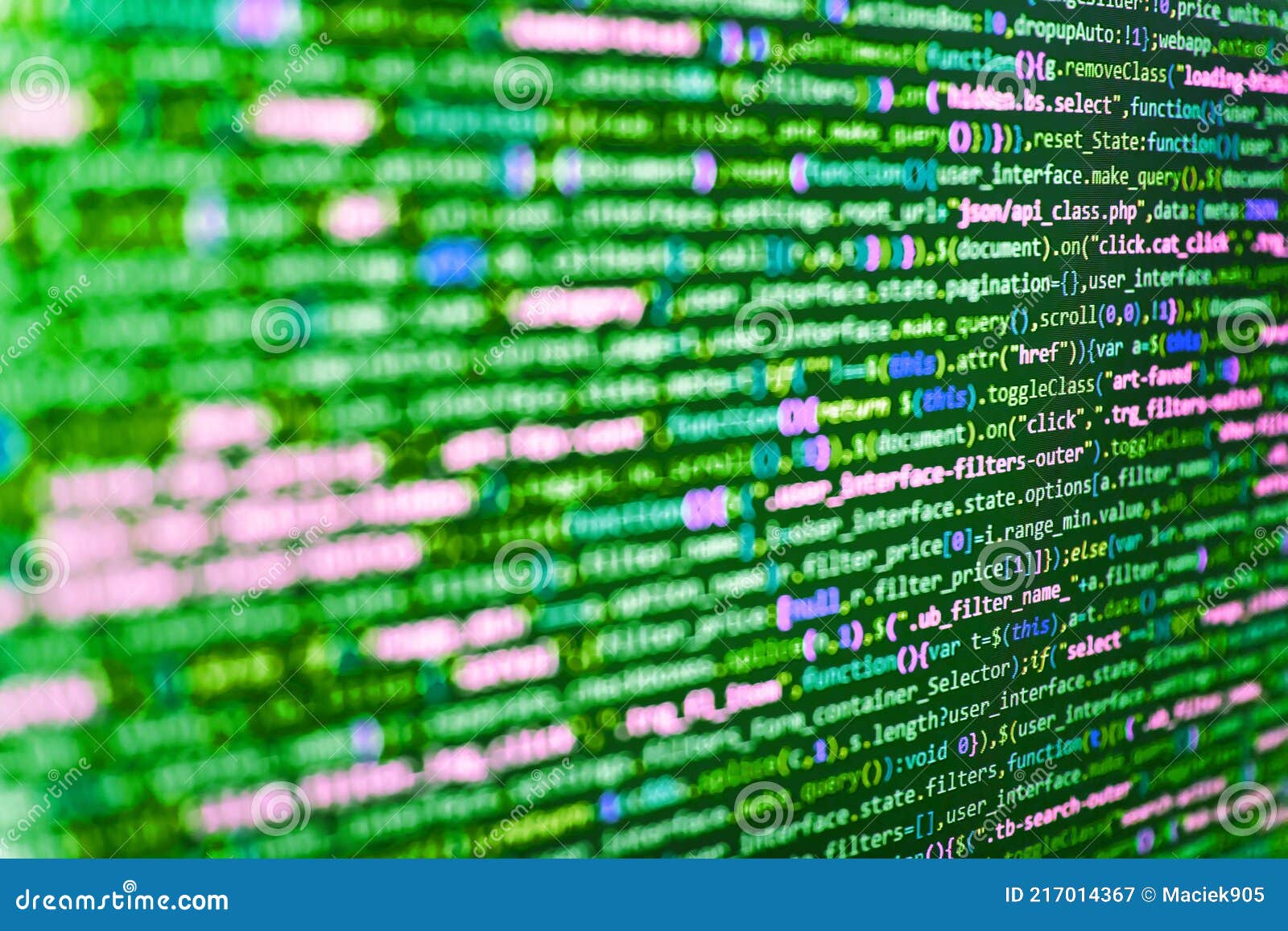 Modern Web Network and Internet Telecommunication Technology. Close Up of Random Computer Code ...