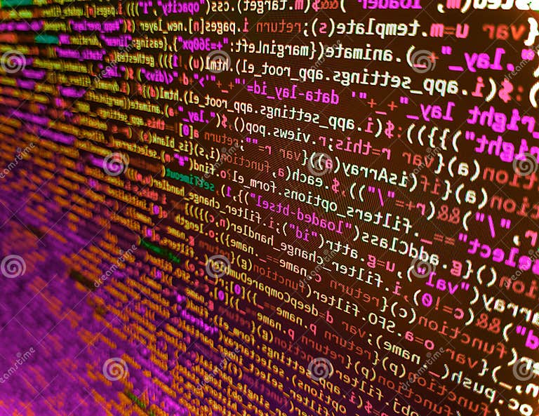 Modern Web Network and Internet Telecommunication Technology. Monitor Closeup of Function Source ...