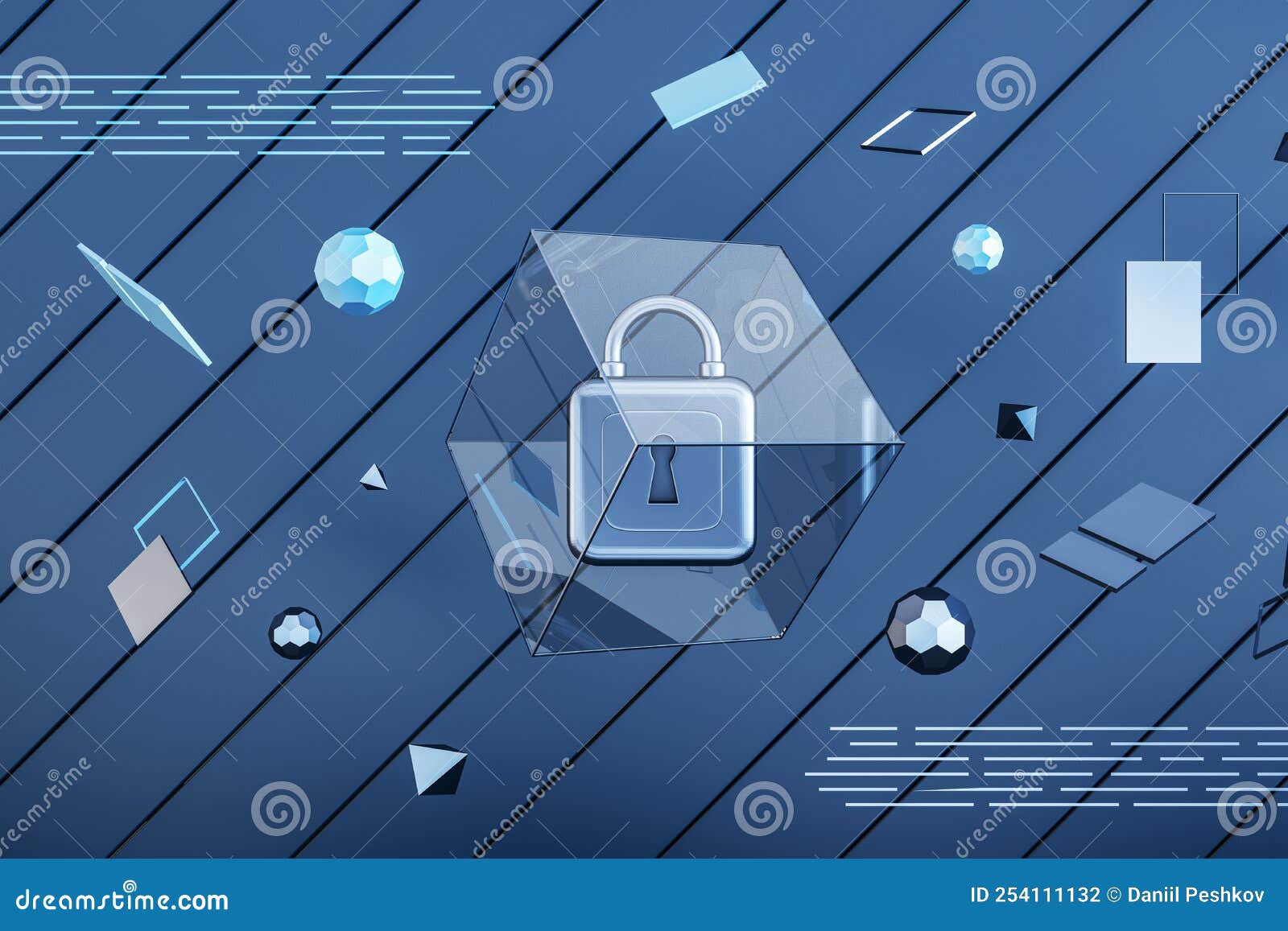 Modern Web Protection Blue Background with Padlock and Other Icons ...
